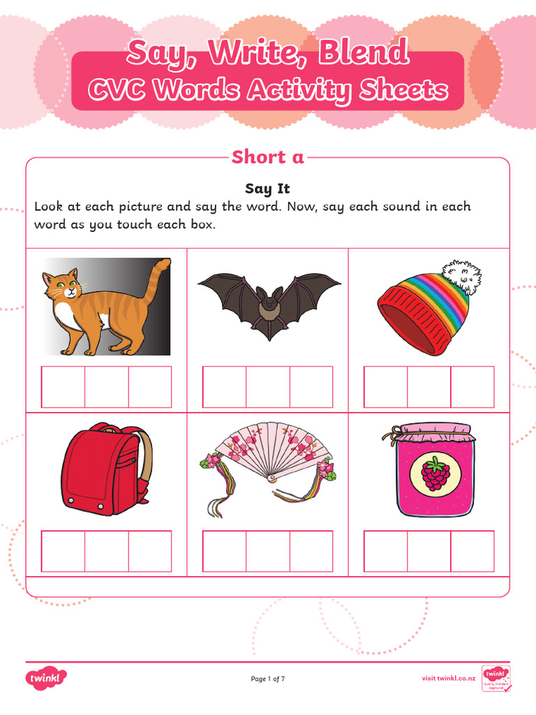 NZ e 1711655990 Say Write Blend CVC Words Activity Sheets - Ver - 1 | PDF