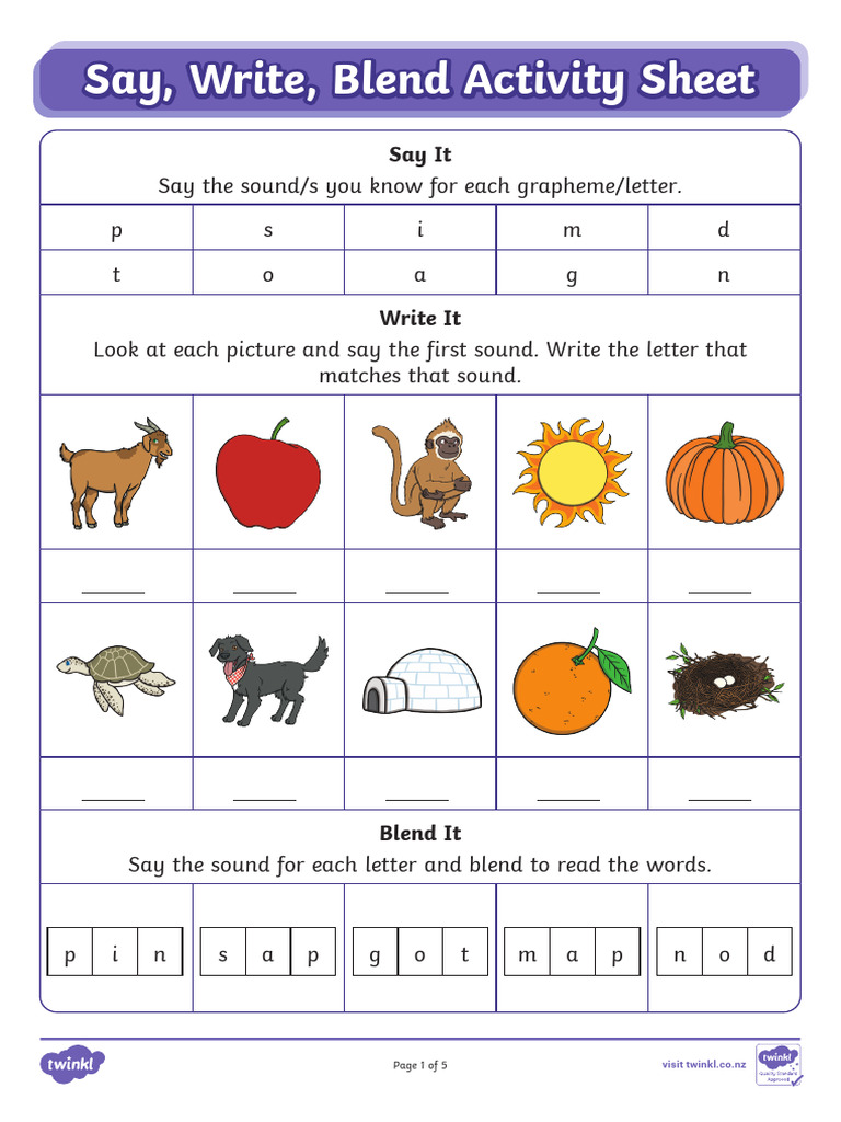 NZ L 1665940568 Say Write Blend Activity Sheets - Ver - 3 | PDF ...