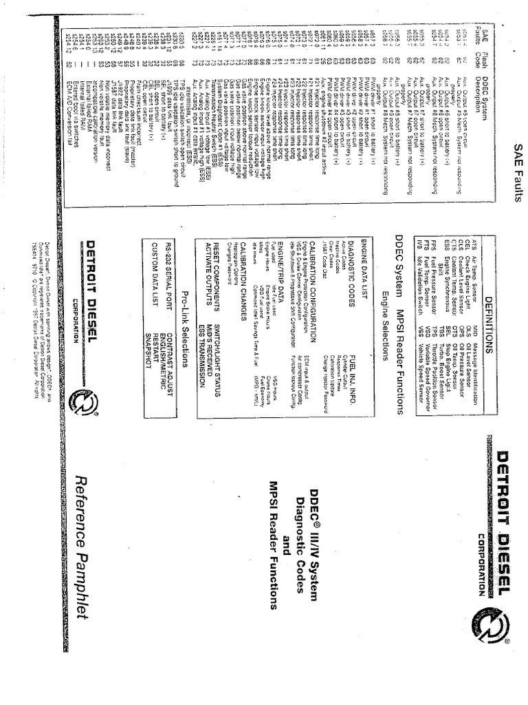 Detroit Diesel Fault Codes | PDF