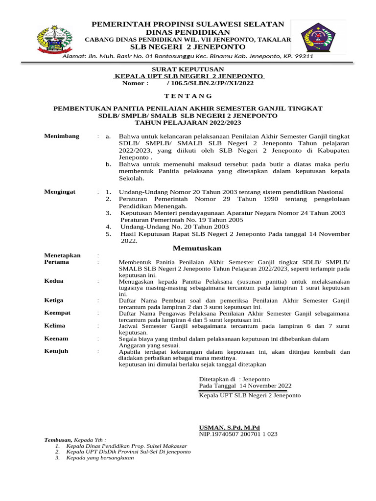 Contoh SK Panitia Sas Ganjil 2024 | PDF