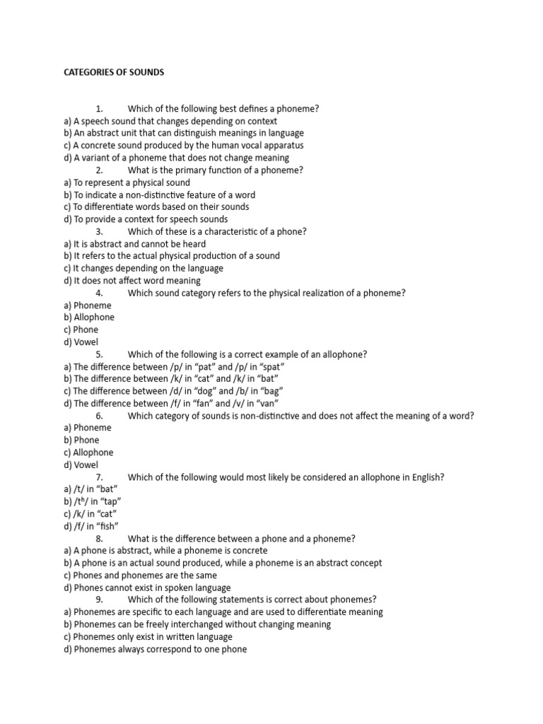 Phonetics Quiz for Linguistics Students | PDF | Phoneme | Human ...
