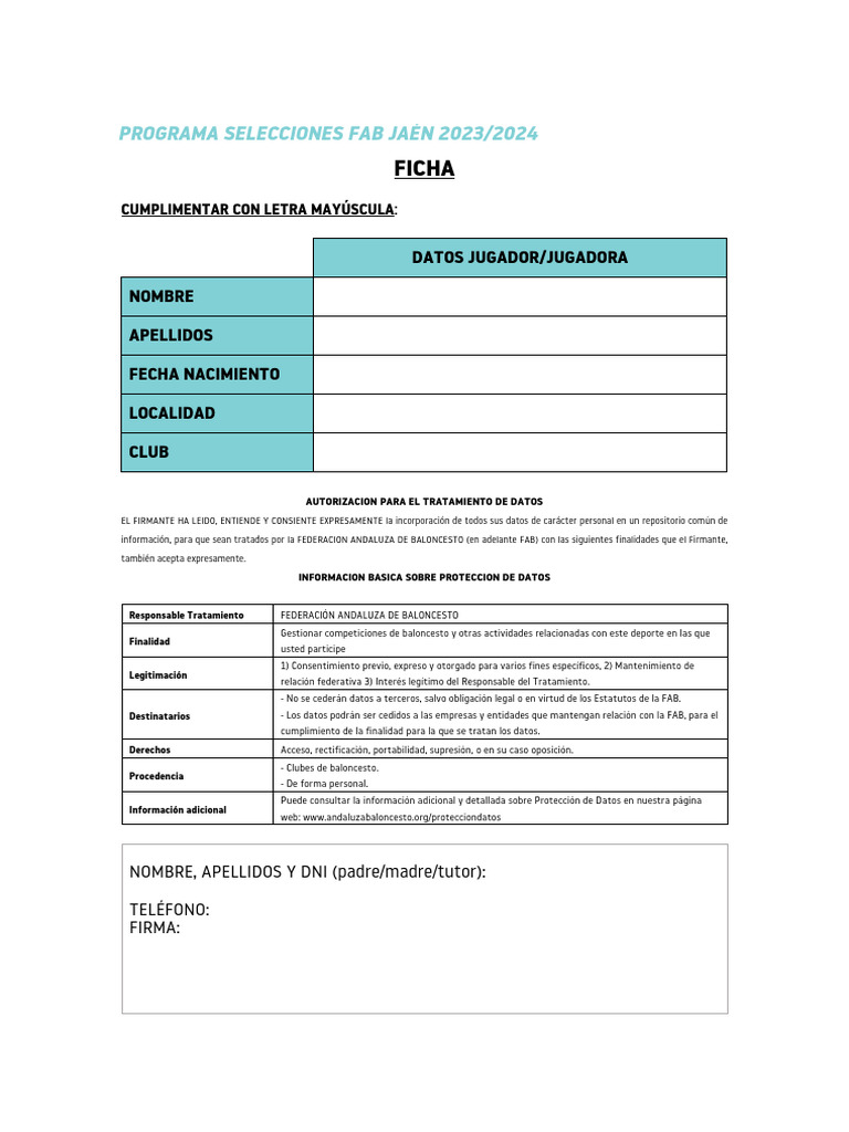 Ficha Pre-Selección Jaén 23-24-1 | PDF