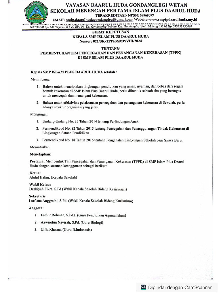 SK TPPK SMP Islam Plus Daarul Huda | PDF