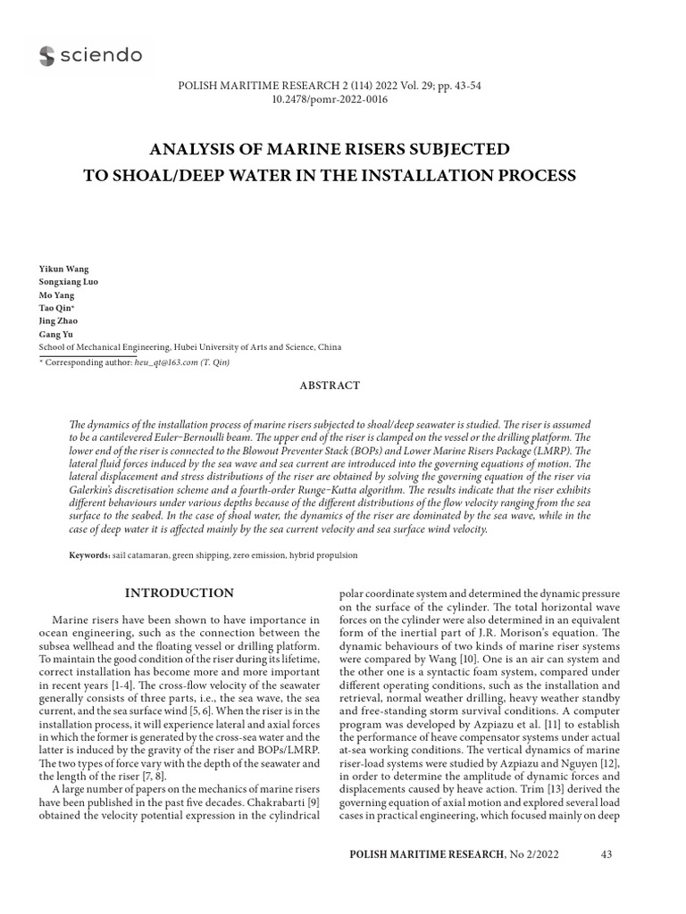 Analysis of Marine Risers Subjected To ShoalDeep W | PDF | Oscillation | Bending