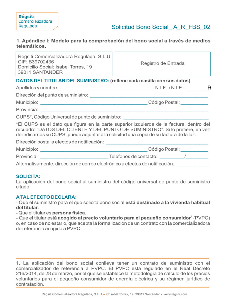 Formulario Del Bono Social | PDF | Instituciones sociales