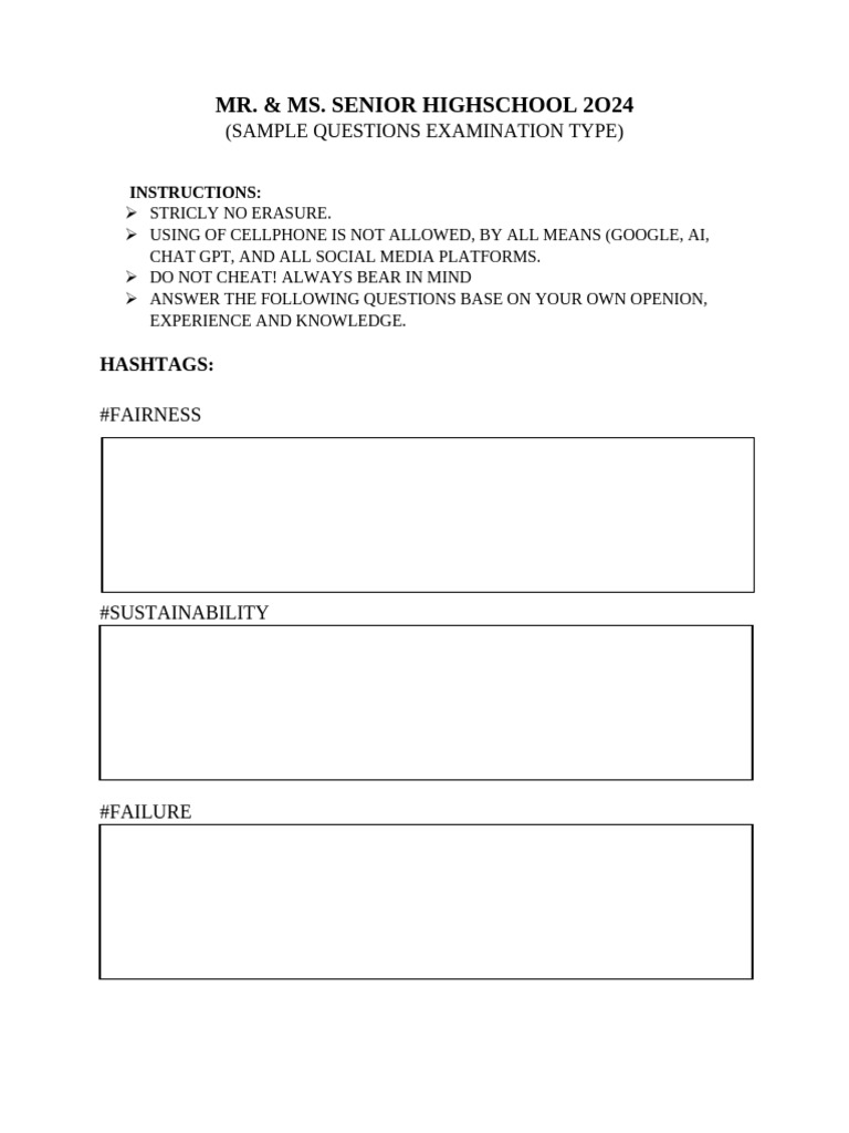 Mr. Ms. SHS 2o24 Examination | PDF