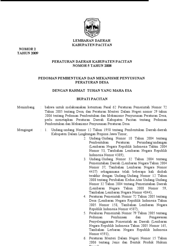 5 Pedoman Pembentukan Dan Penyusunan Perdes | PDF