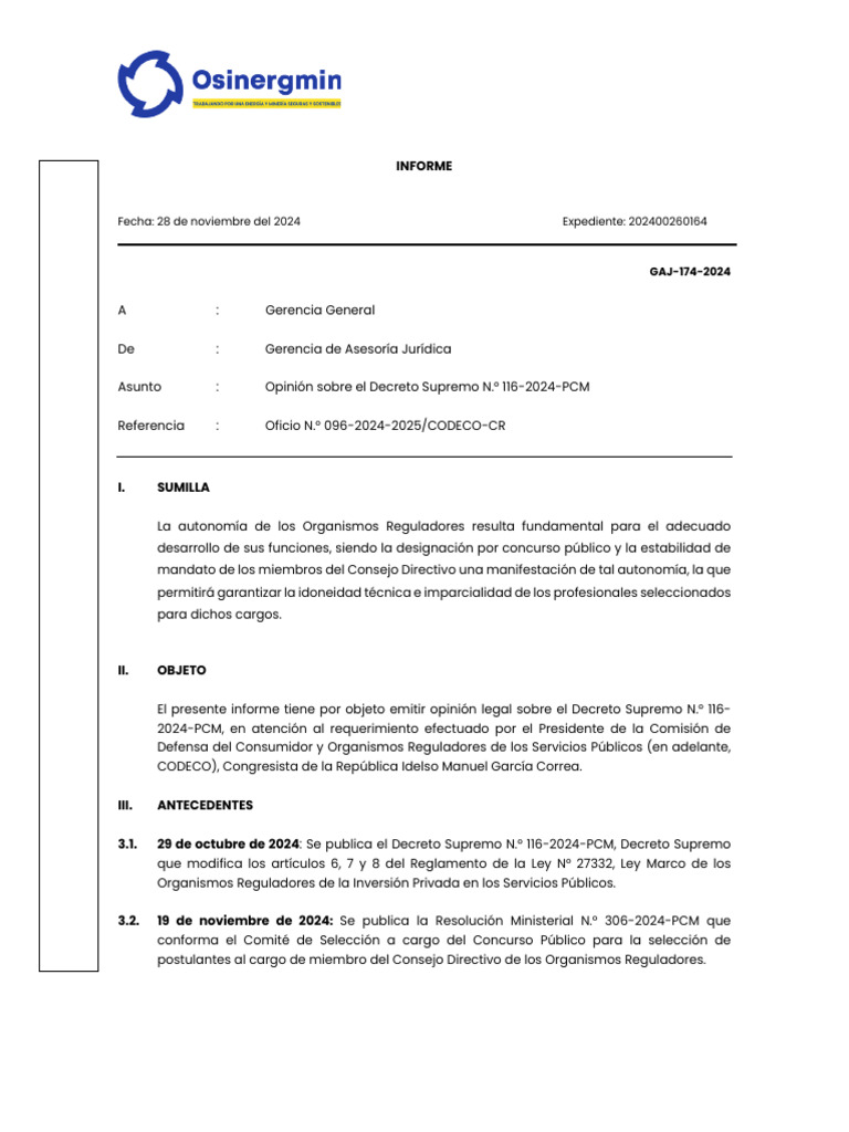Informe Osinergmin | PDF | Gobierno de españa | Perú