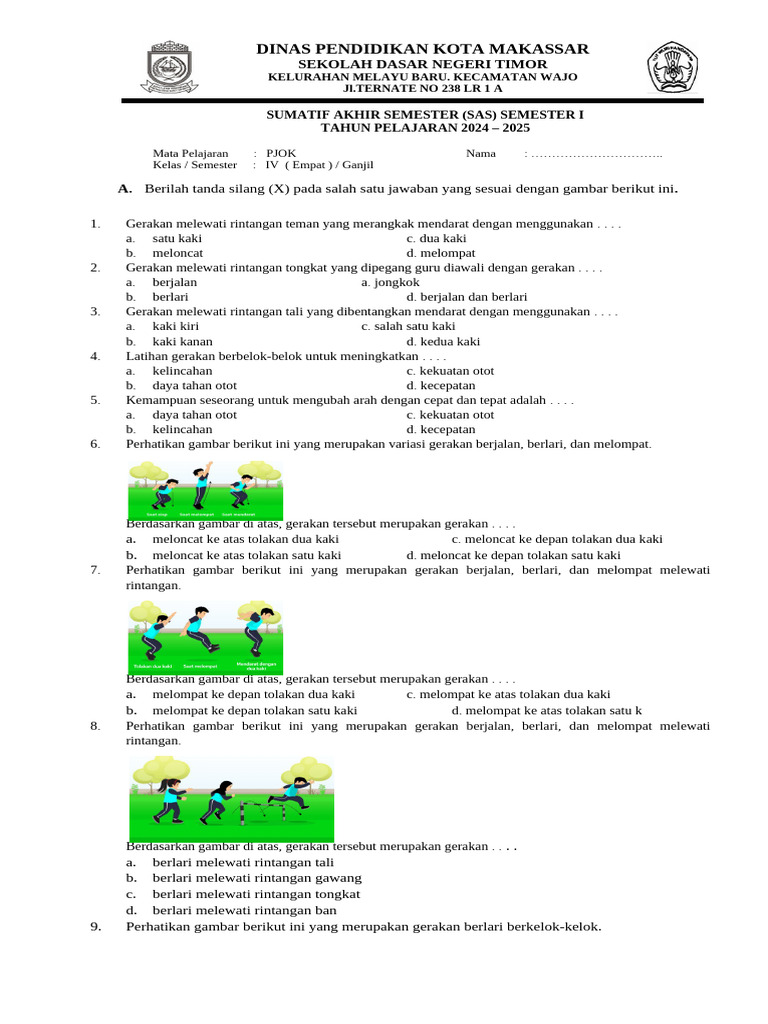 Soal Pjok KLS 4 SMTR 1 | PDF