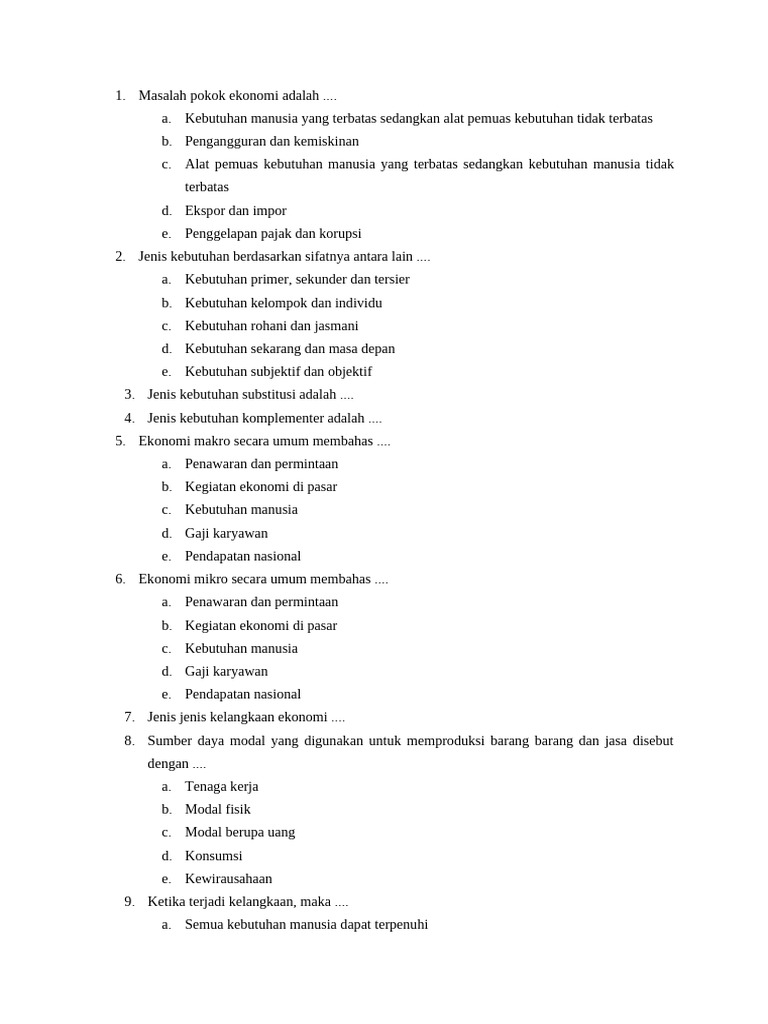 Soal Ekonomi Kelas X | PDF