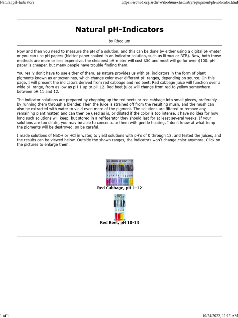 Natural pH-Indicators | PDF | Ph