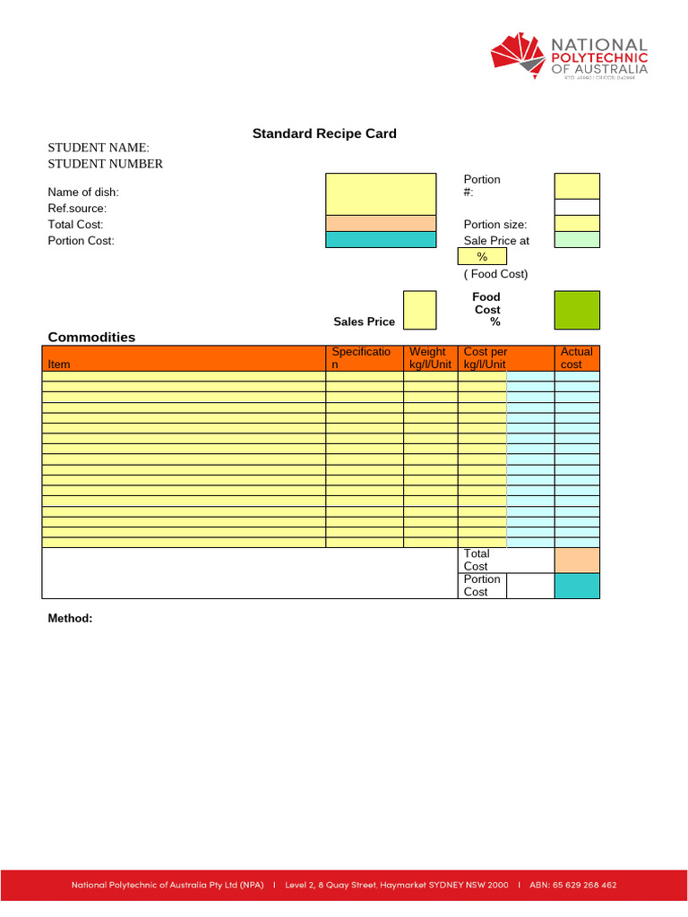 NPA Recipe Card | PDF | Commodity | Specification (Technical Standard)
