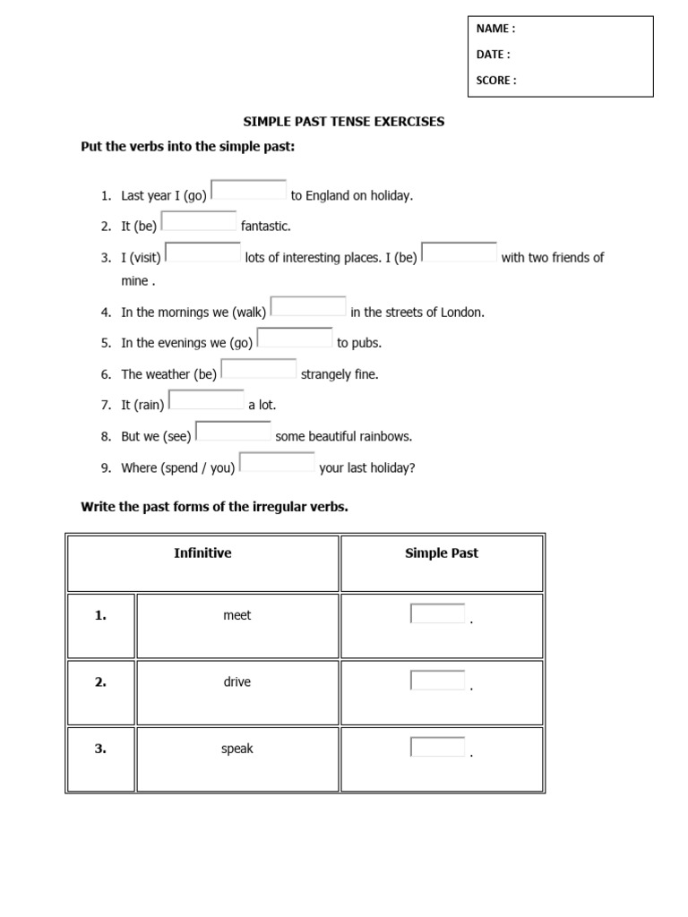 Simple Past Tense Exercises Worksheet | PDF | Syntax | Language Mechanics