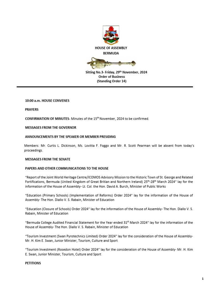 Order of Business - Friday, 29th November 2024 | PDF | The Honourable ...