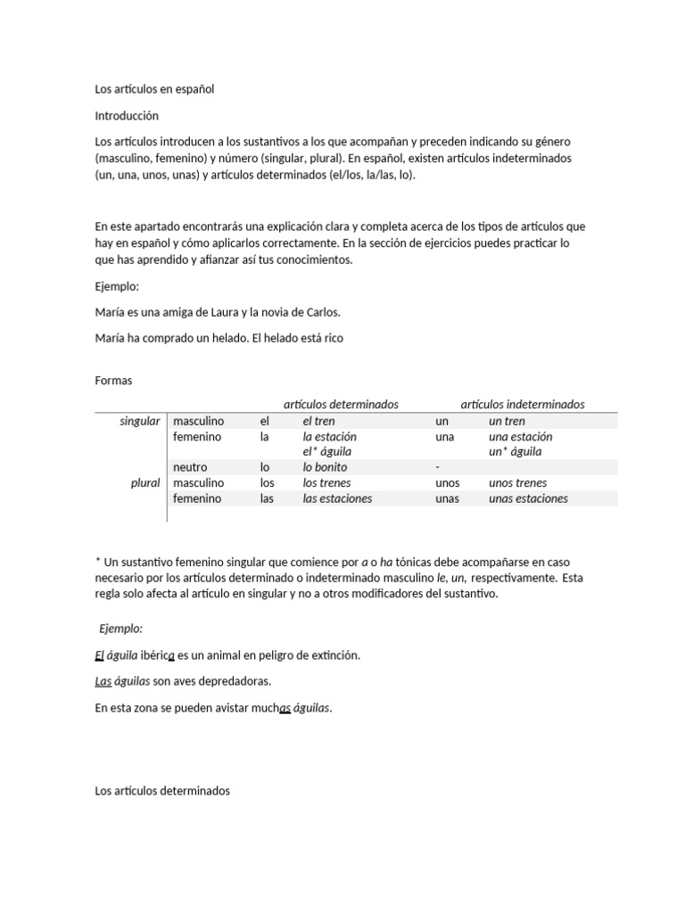 Artículos en español: tipos y usos | PDF | Puntuación | Coma