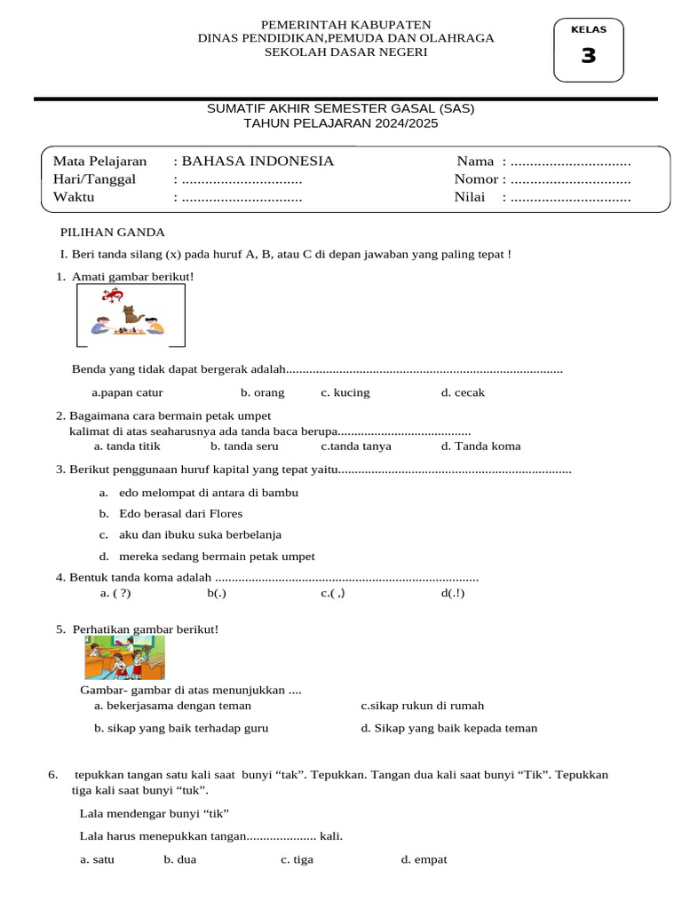 SAS Bhs Indonesia Kelas 3 | PDF