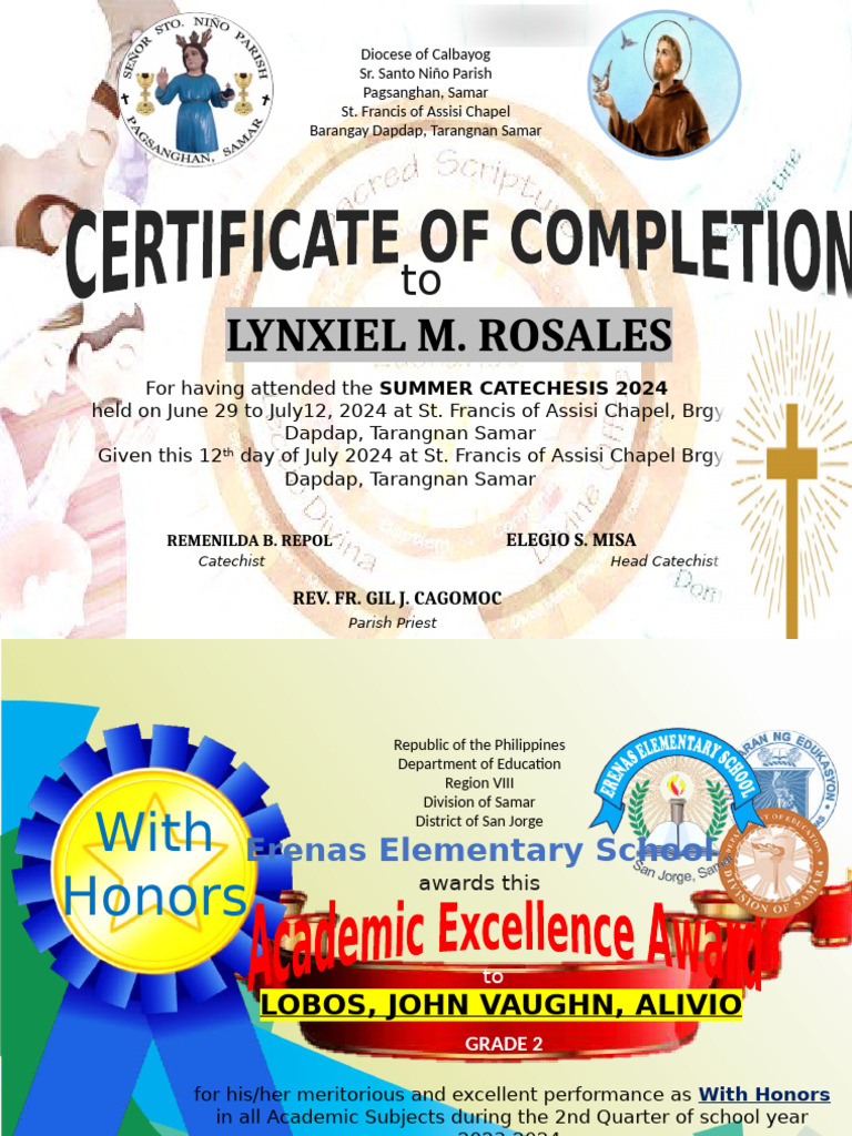 2024 - Certificate of Recognition To Deserving Pupils | PDF ...