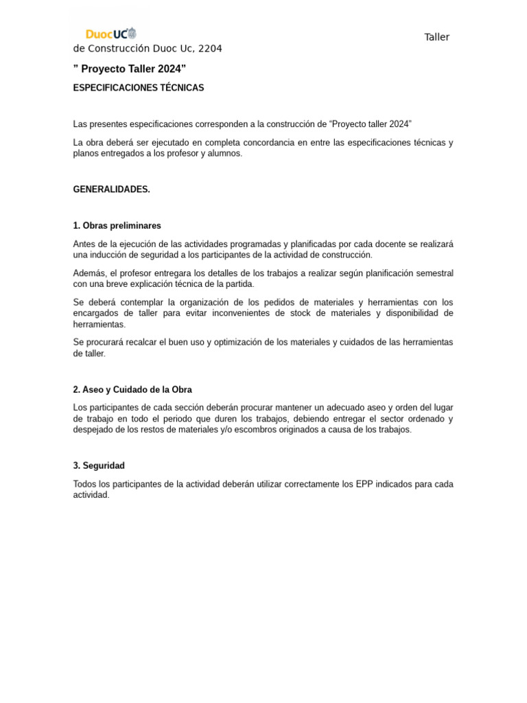 Eett Proyecto Taller 2024 | PDF | Hormigón | Albañilería