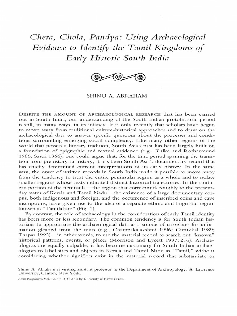 Chera Chola Pandya Using Archaeological | PDF