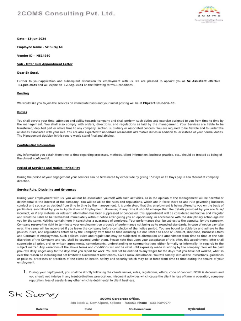 Offer Letter | PDF | Employment | Common Law