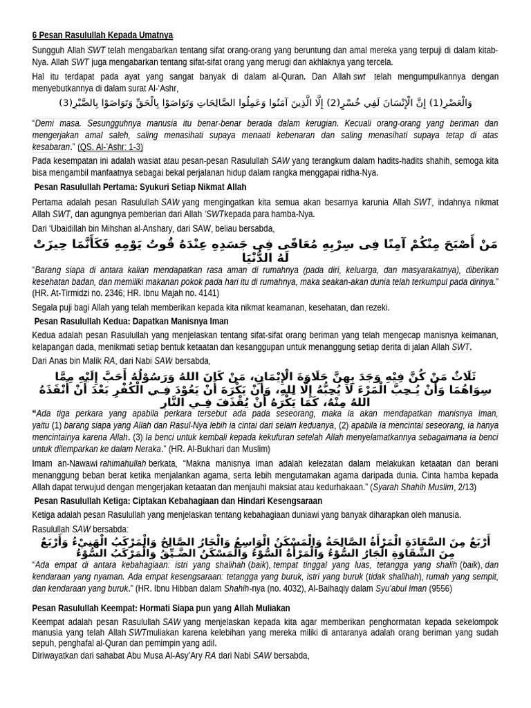 6 Pesan Utama Rasulullah untuk Umat | PDF