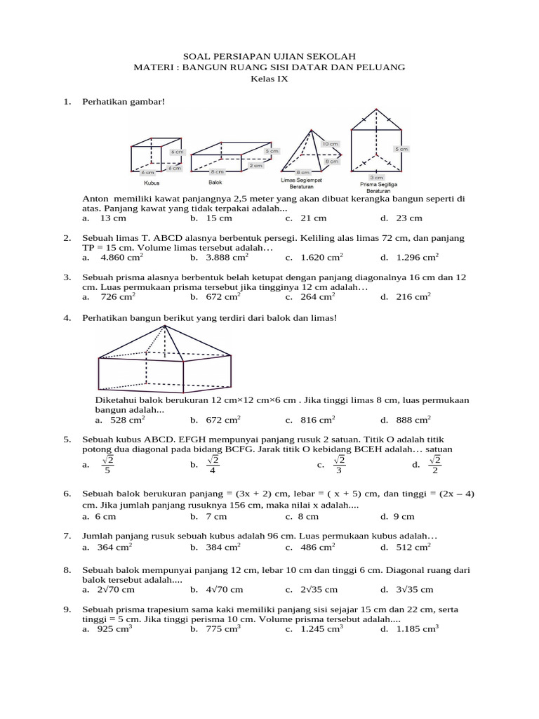 Soal Ujian Matematika Kelas IX | PDF