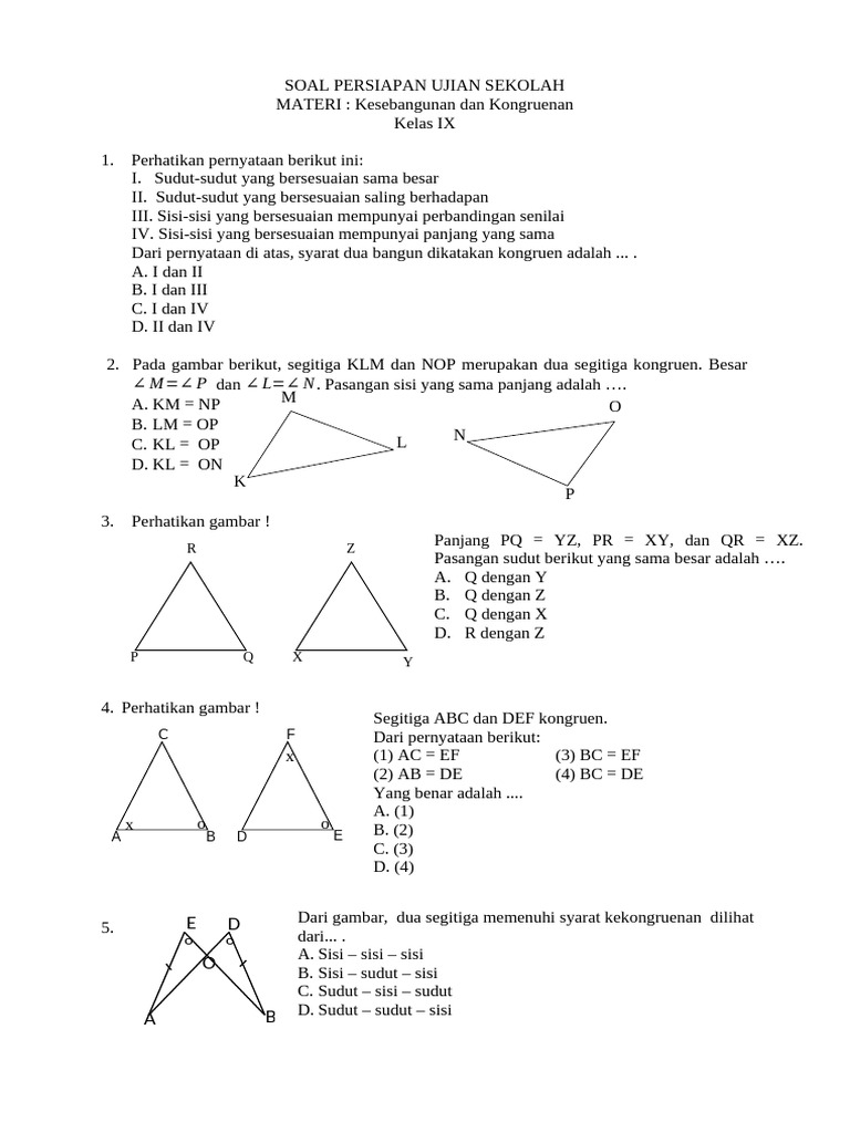 SOAL KEKONGRUENAN DAN KESEBANGUNAN Kelas 9 | PDF