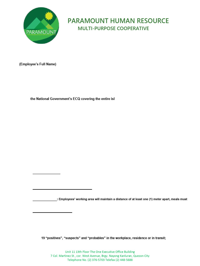 Employee Acknowledgment and Undertaking Form | PDF | Public Health ...