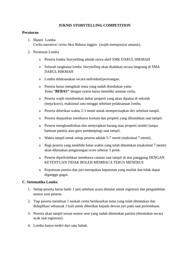 Juknis Storytelling Competition | PDF