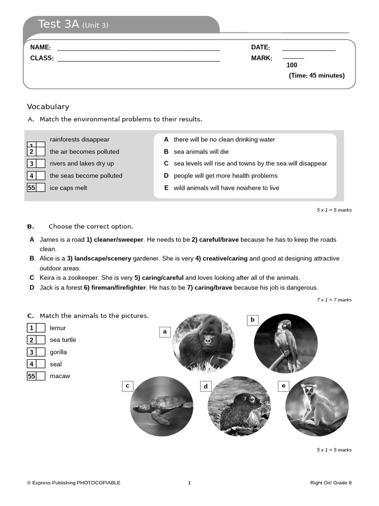 10 Right On gr8 Test 3A - Unit 3 | PDF