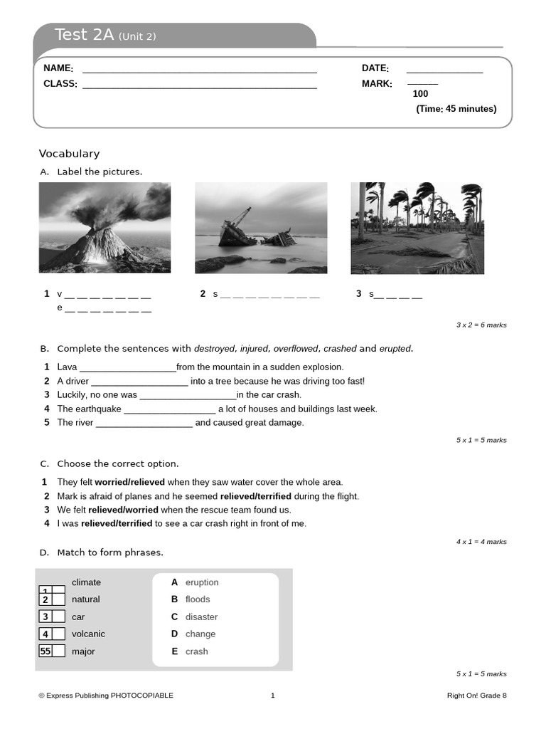 07 Right On gr8 Test 2A - Unit 2 | PDF