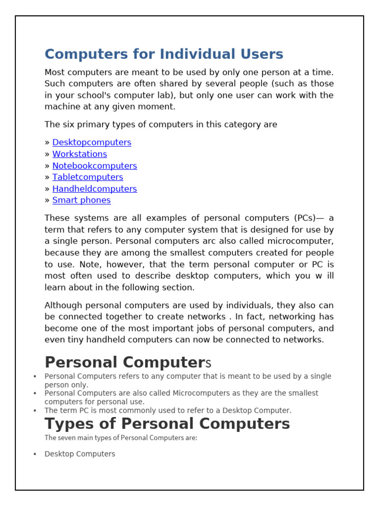 Types of Personal Computers Explained | PDF | Personal Computers | Laptop