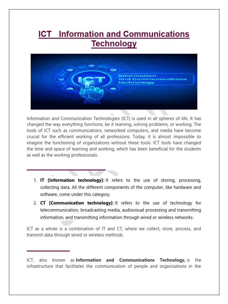ICT - Information and Communications Technology | PDF | Computer Hardware | Information And ...