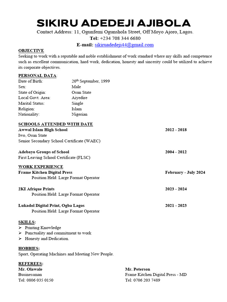 Sikiru CV 083657 | PDF