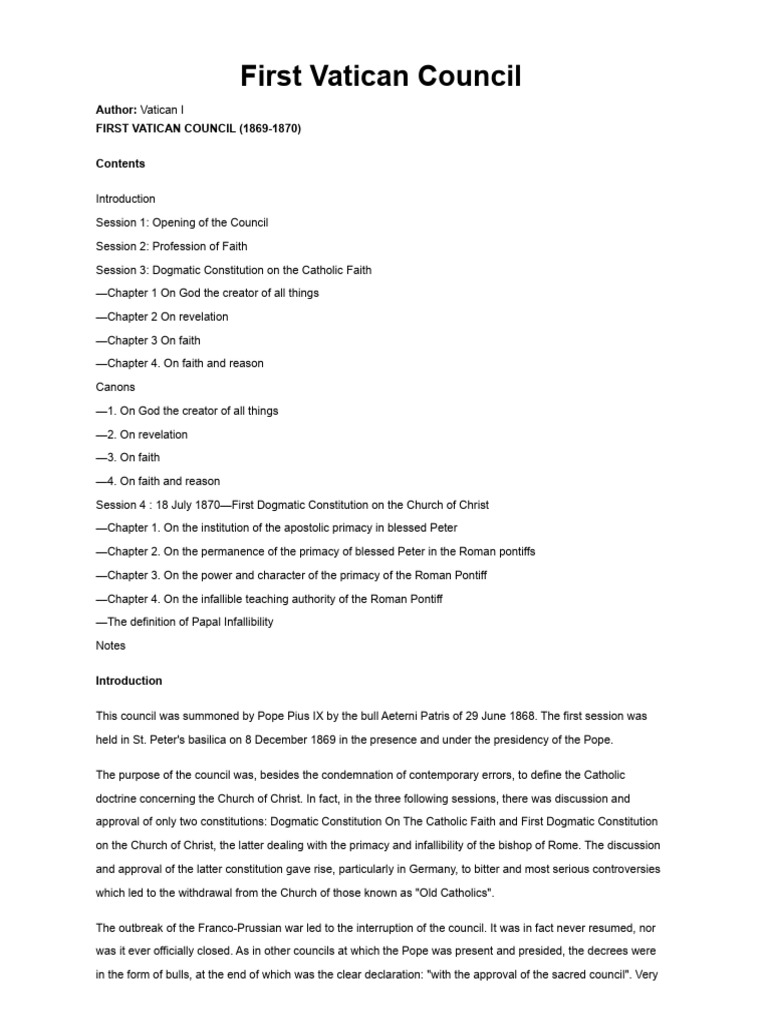 First Vatican Council | PDF | Pope | Catholic Church