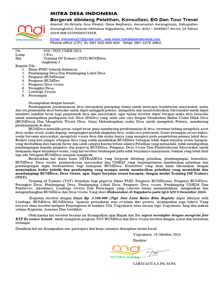 Undangan Tot Angkatan 3 Untuk Dinas PMD .Dan Umum-1 | PDF