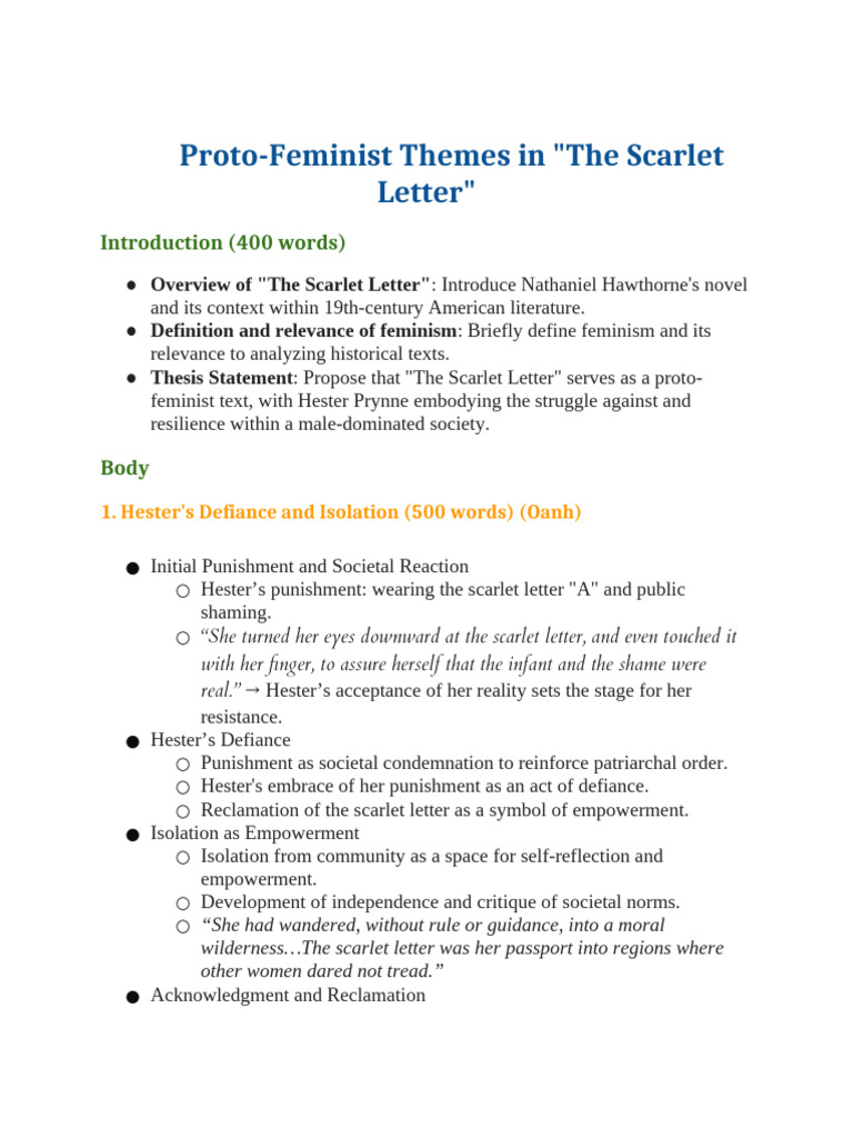 Outline Proto-Feminist Themes in The Scarlet Letter | PDF | The Scarlet ...