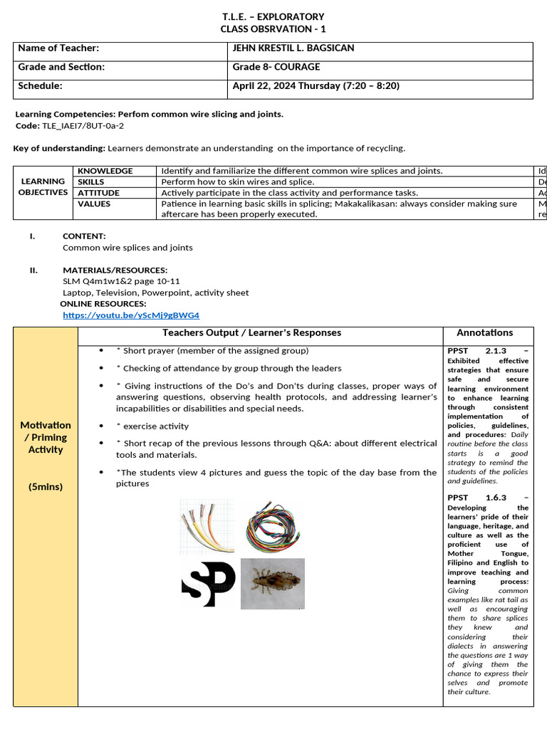 Cot-4 - Wire Splicing | PDF | Learning | Human Communication