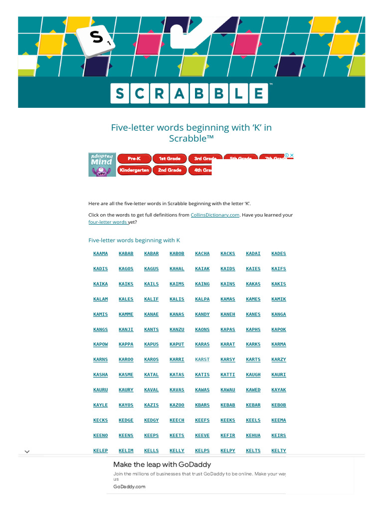 K-Official Five-Letter Words Beginning With 'K' - Scrabble & Word ...