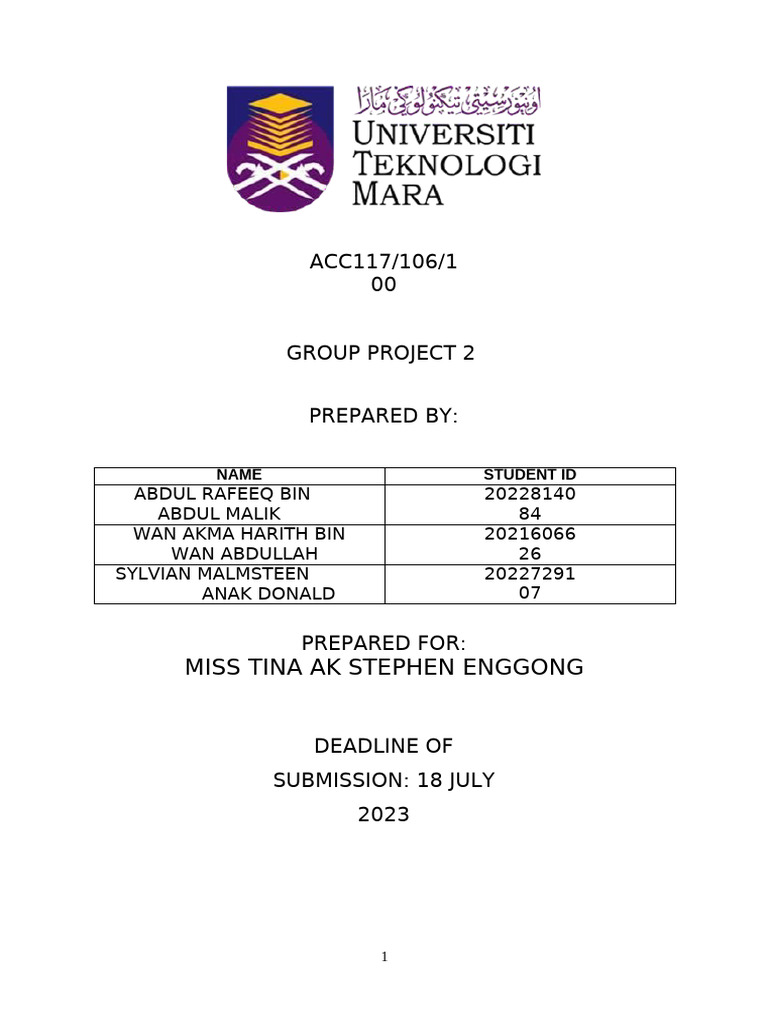 ACC117 GROUP PROJECT 2 - Sylvian, Wan, Rafeeq | PDF