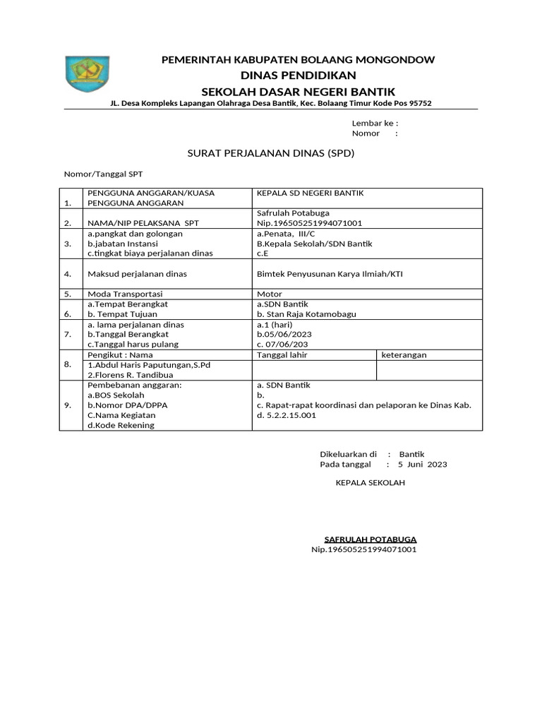 Surat Perjalanan Dinas | PDF