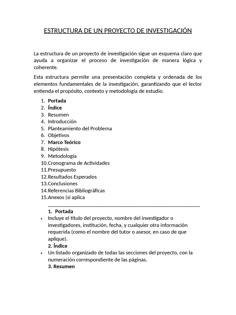 Estructura de un Proyecto de Investigación | PDF | Teoría | Hipótesis