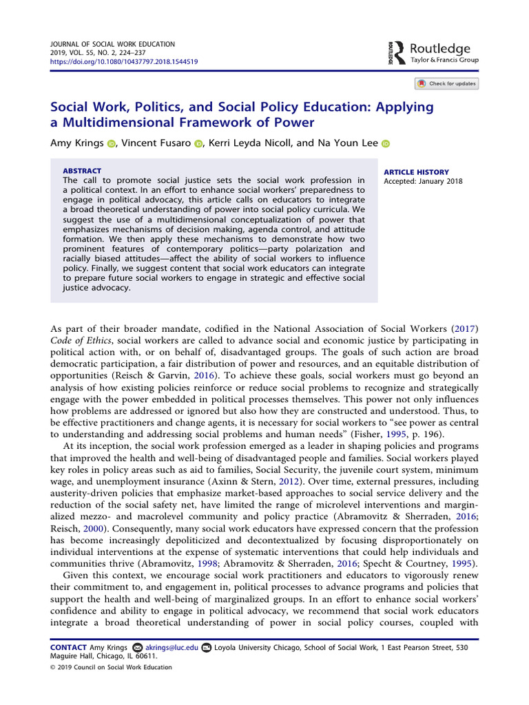 Krings Social Work Politecs and Social Policy Education | PDF