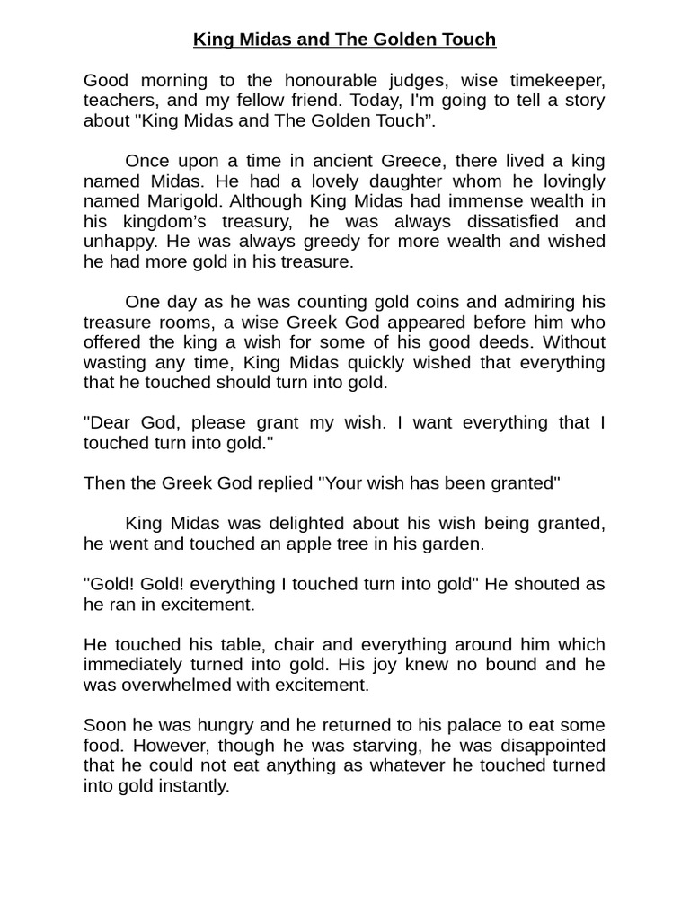 King Midas and The Golden Touch | PDF