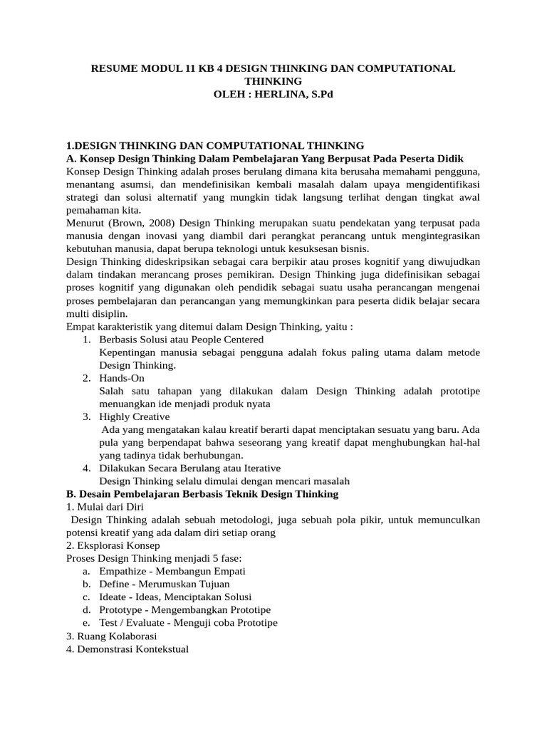 Resume Modul 11 KB 4 Design Thinking Dan Computational Thinking | PDF