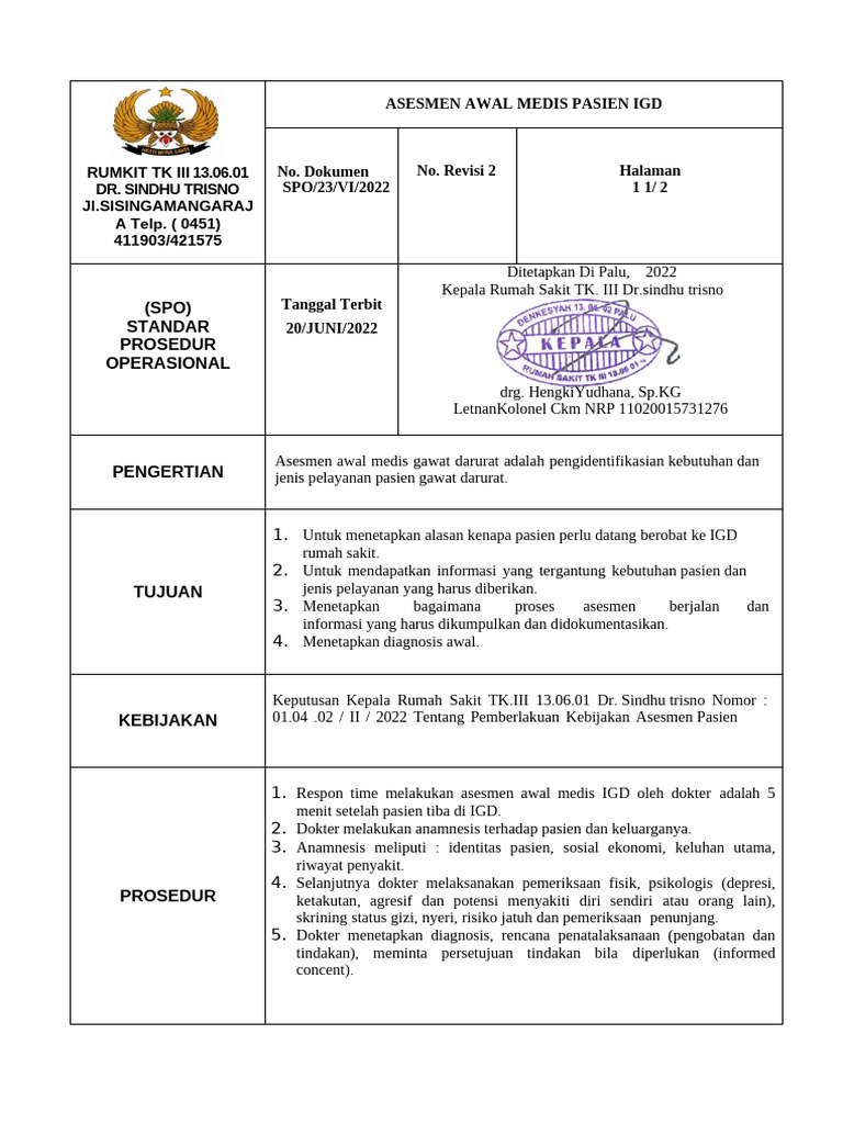 Asesmen Awal Medis Igd | PDF