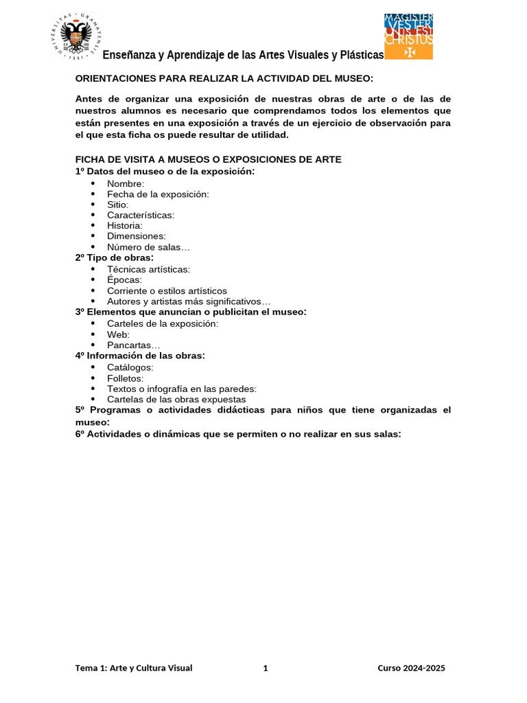 Orientaciones para La Actividad de La Visita Ala Museo | PDF | Museo ...