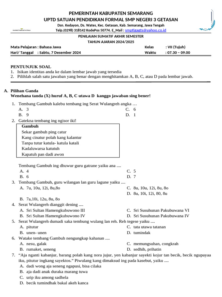 Soal PHT 2425 Jawa 7 | PDF
