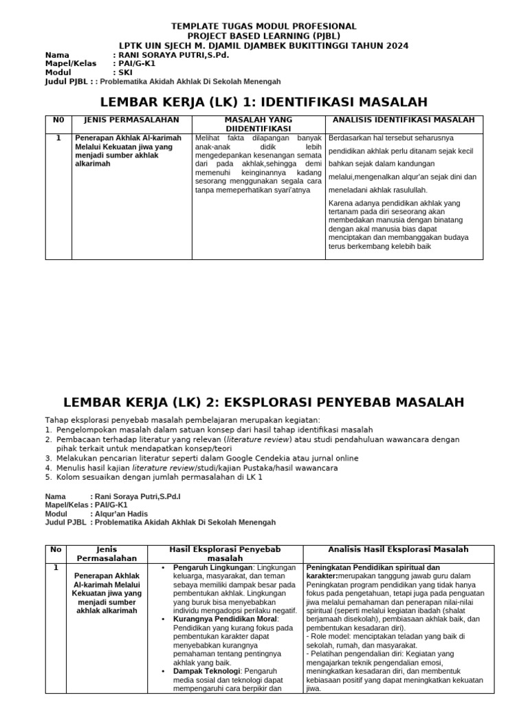Template PJBL - Semua Modul | PDF