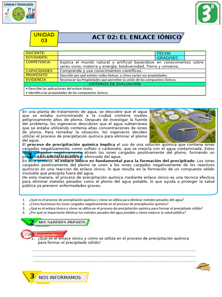 B-3º Act 2 Cyt Und 3 - Sem 2 | PDF | Enlace iónico | Compuestos químicos